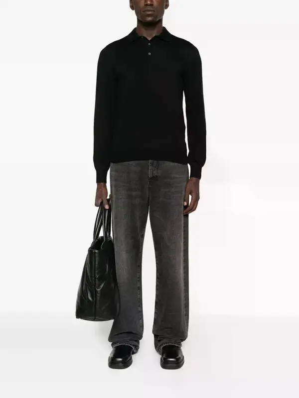 Tagliatore Long-sleeve Polo Shirt - Black
