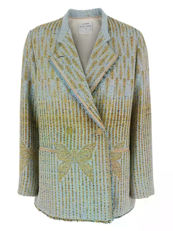 FORTE_FORTE Fringed-hem Patterned Blazer