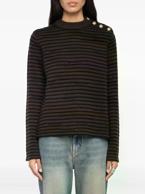 Zadig&Voltaire Striped Sweater With Gold Buttons - Brown