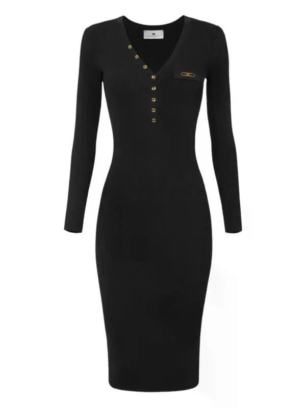Elisabetta Franchi Ribbed Button-fastening Midi Dress - Black