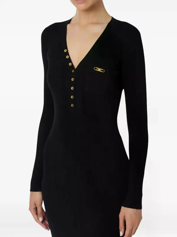 Elisabetta Franchi Ribbed Button-fastening Midi Dress - Black