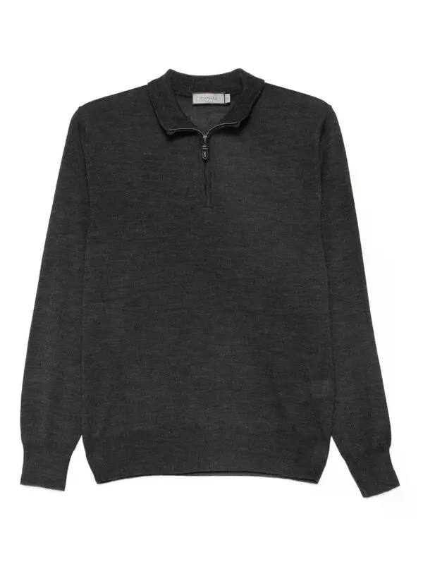 Canali Zip-neck Wool Sweater - Grey