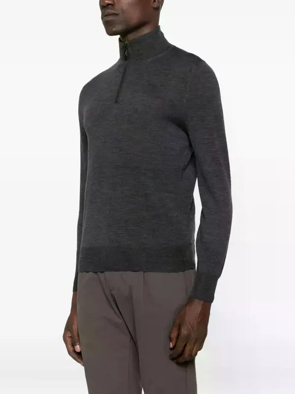 Canali Zip-neck Wool Sweater - Grey