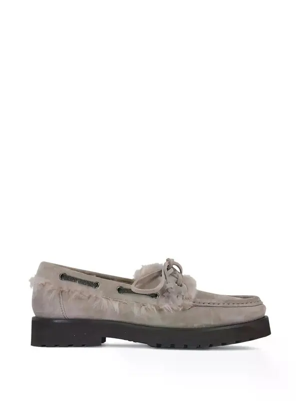 Brunello Cucinelli Shearling-trimmed Suede Loafers - Grey