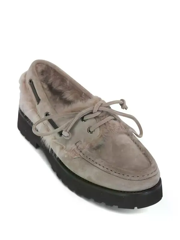 Brunello Cucinelli Shearling-trimmed Suede Loafers - Grey