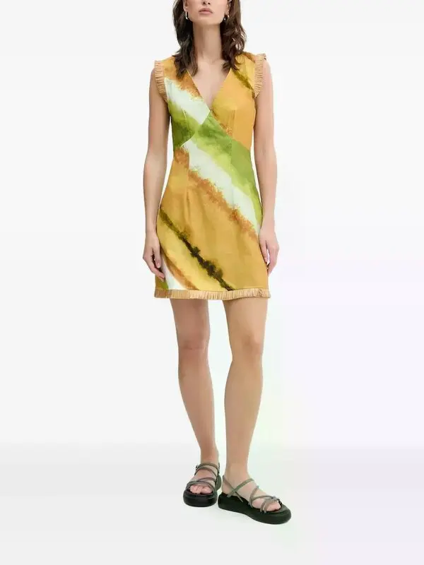 NEVER FULLY DRESSED Abstract-print Fringe Mini Dress - Yellow