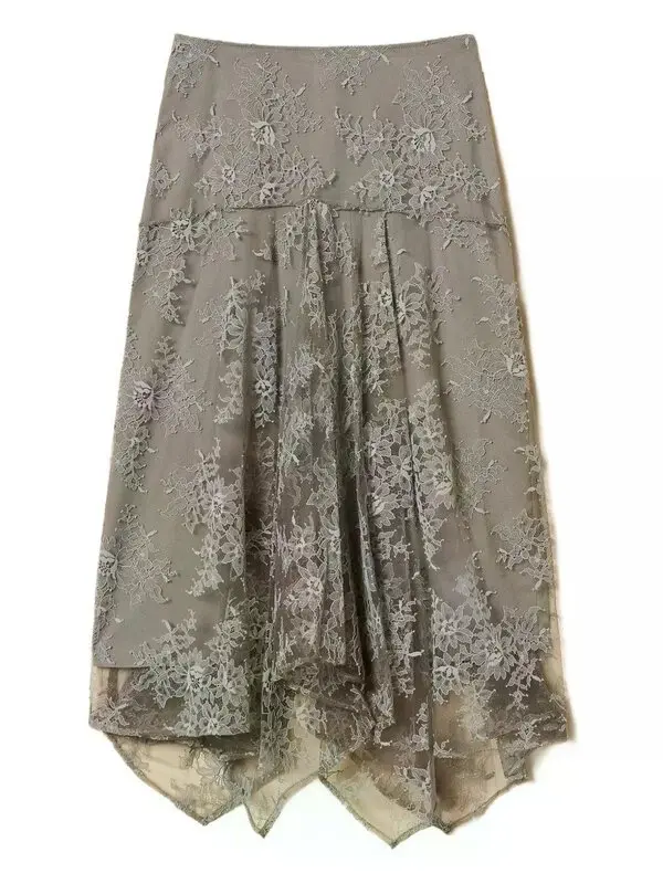 TWINSET Floral Lace Asymmetric Midi Skirt
