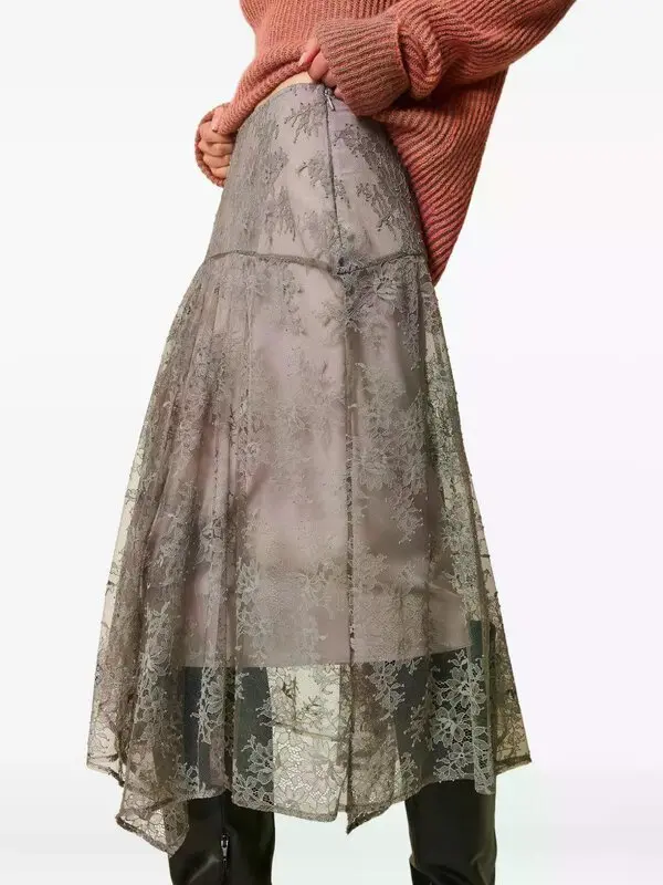 TWINSET Floral Lace Asymmetric Midi Skirt