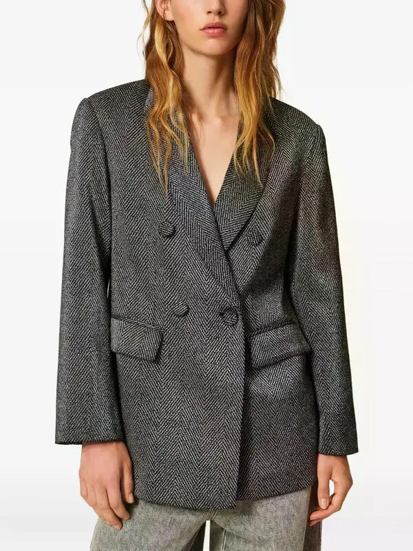 TWINSET Herringbone Double-breasted Blazer