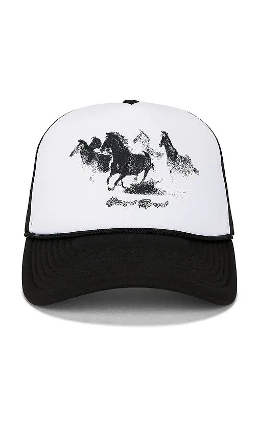 FUNERAL APPAREL Horses Trucker Cap - Black & White