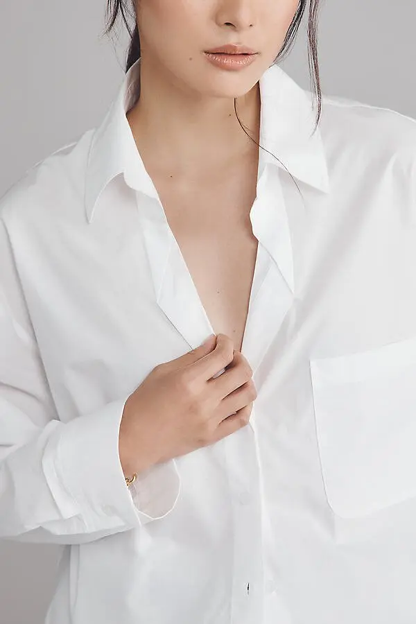 Maeve Oversized Cotton Buttondown Shirt - White