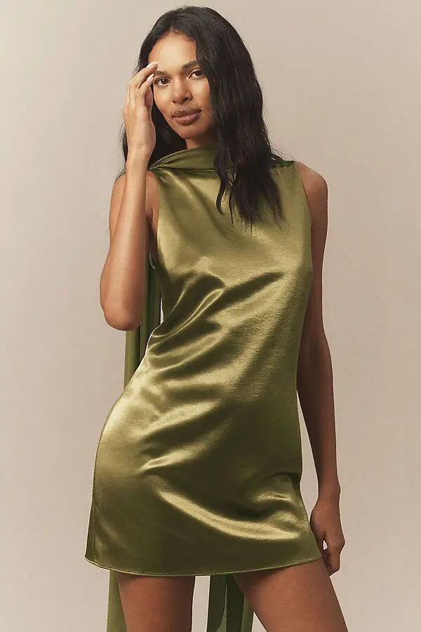 MARE MARE Satin Scarf Mini Dress - Green