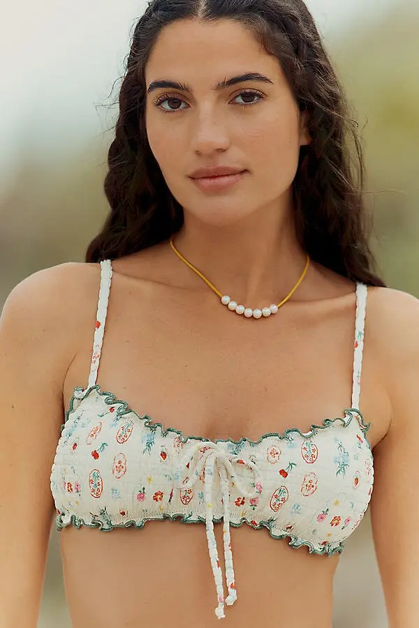 DIPPIN DAISY'S Bonita Ruffled Bikini Top - Ivory Pattern