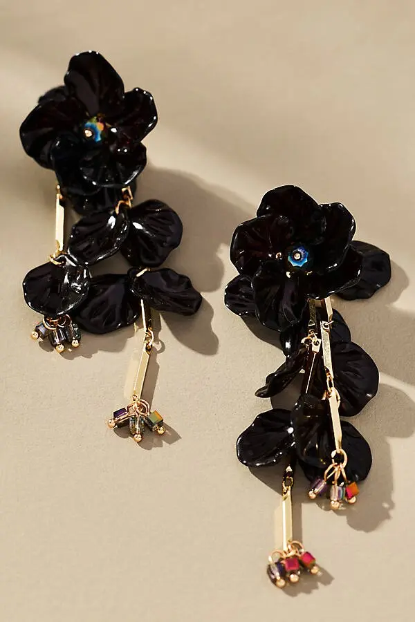 Anthropologie Floral Drop Earrings - Black