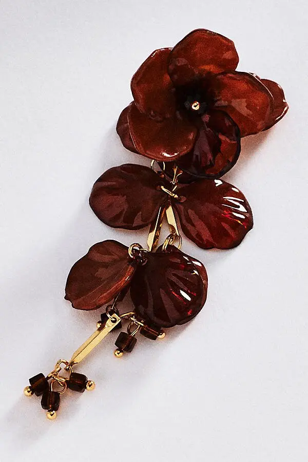 Anthropologie Floral Drop Earrings - Brown