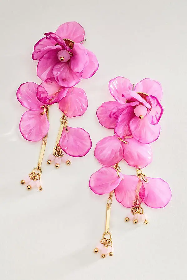 Anthropologie Floral Drop Earrings - Fuschia