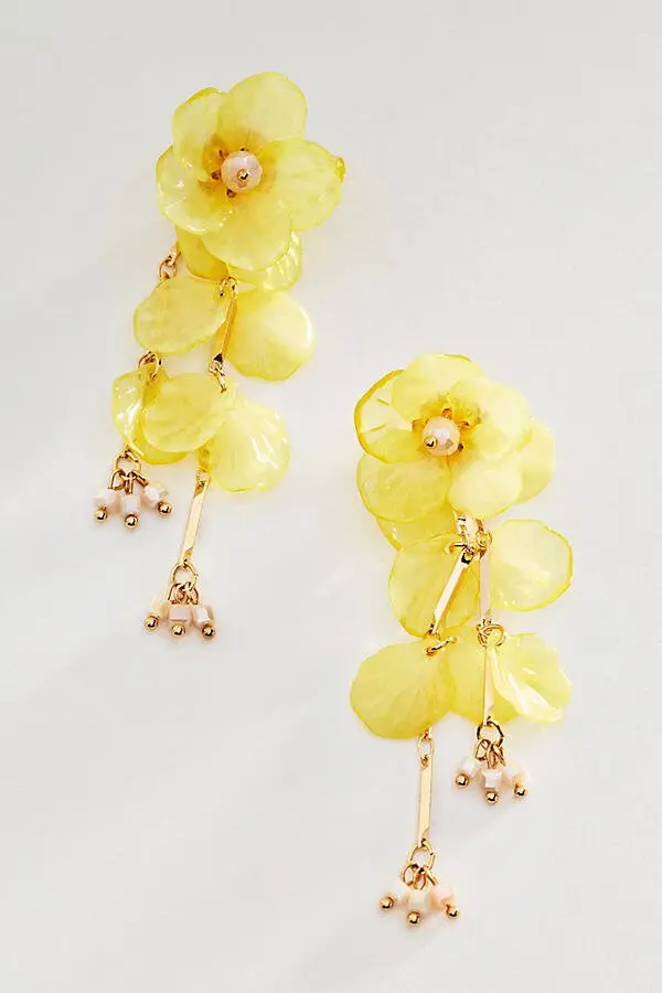 Anthropologie Floral Drop Earrings - Light Yellow
