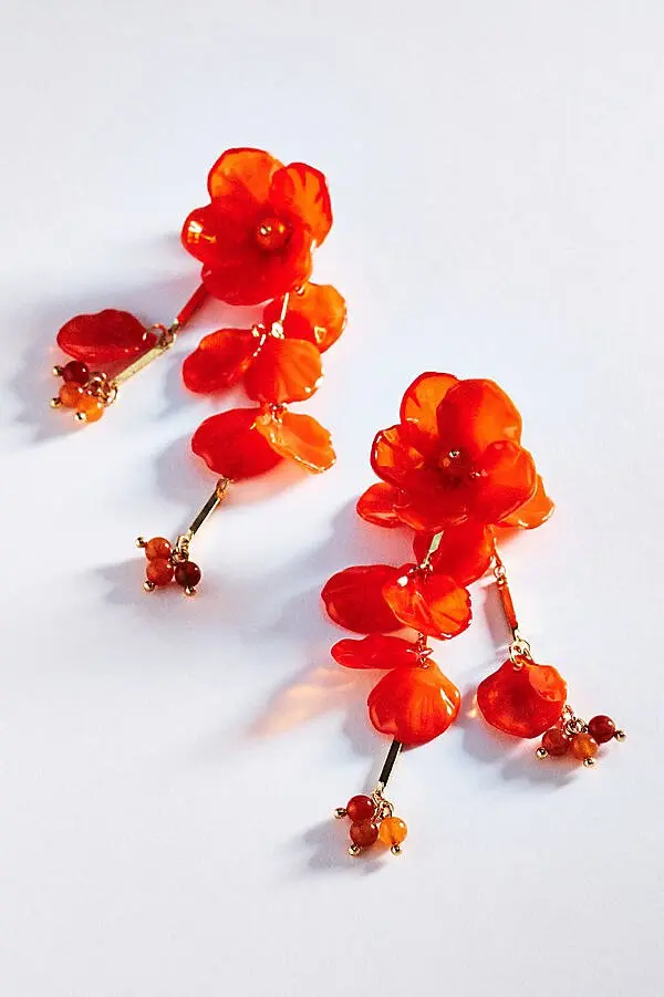 Anthropologie Floral Drop Earrings - Orange