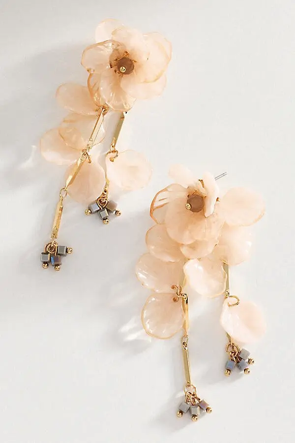 Anthropologie Floral Drop Earrings - Peach