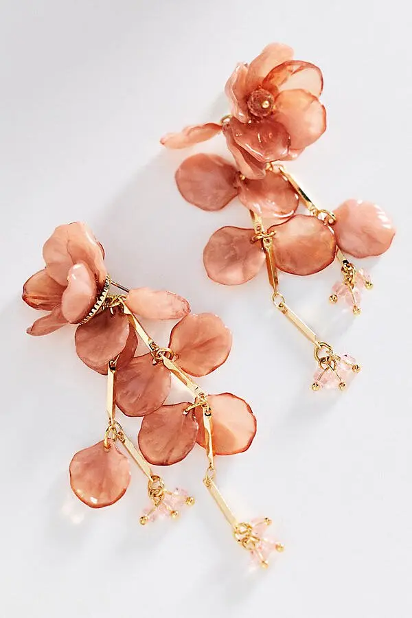 Anthropologie Floral Drop Earrings - Petal Pink