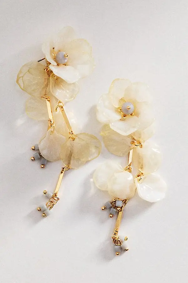 Anthropologie Floral Drop Earrings - Sand Opal
