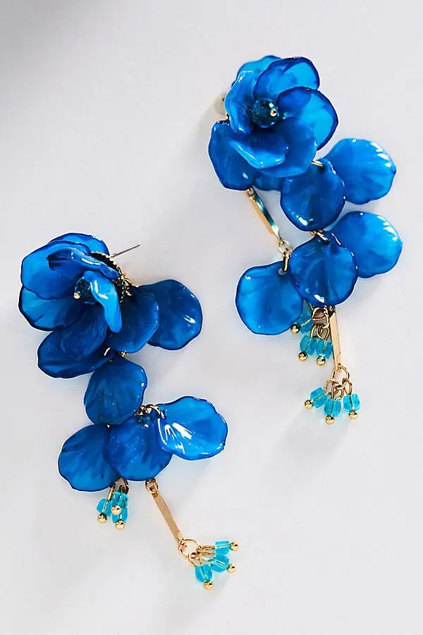 Anthropologie Floral Drop Earrings - Turquoise