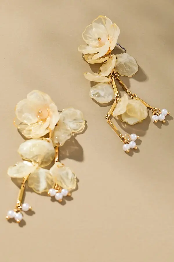 Anthropologie Floral Drop Earrings - White
