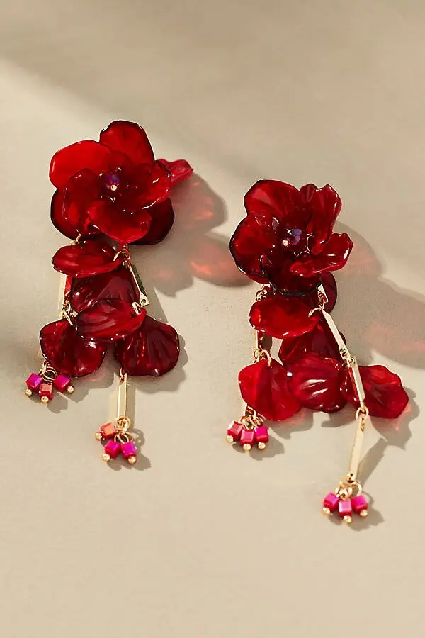 Anthropologie Floral Drop Earrings - Wine