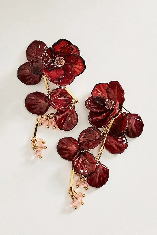 Anthropologie Floral Drop Earrings - Wine