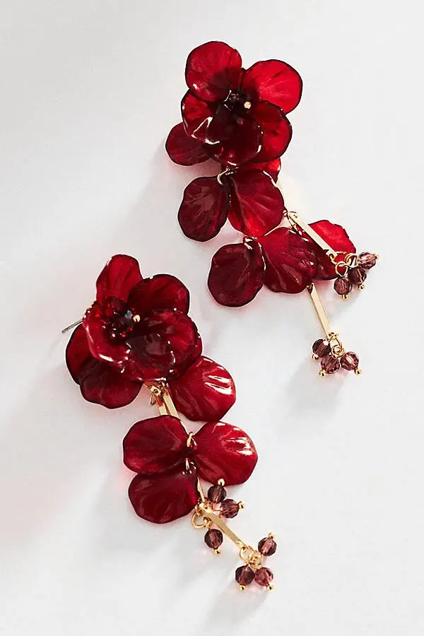 Anthropologie Floral Drop Earrings - Wine