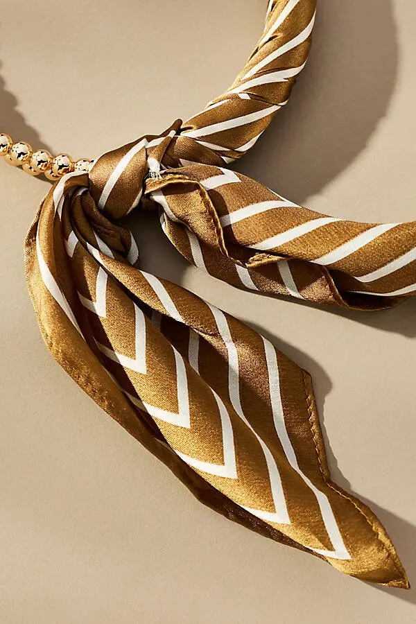 Anthropologie Beaded Silk Scarf Collar Necklace - Neutral