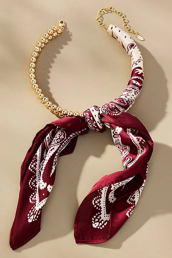 Anthropologie Beaded Silk Scarf Collar Necklace