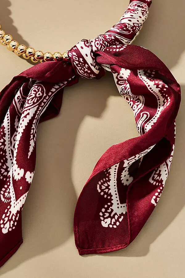 Anthropologie Beaded Silk Scarf Collar Necklace