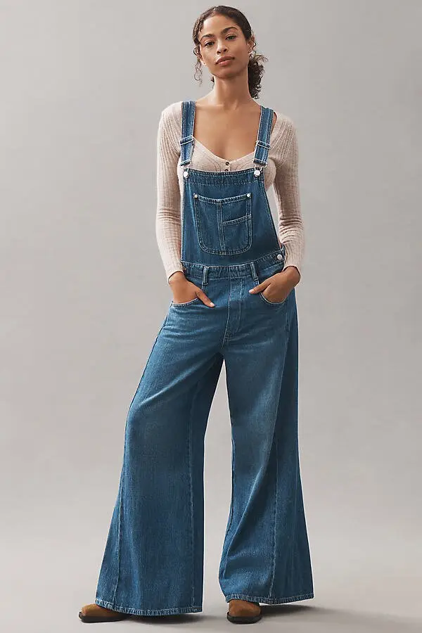 PILCRO The Adi Denim Flare Overalls - Seahorse Wash