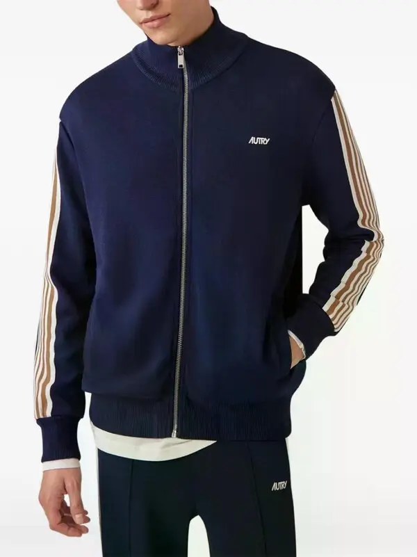 AUTRY Zip-up Cardigan With Stripe Detail - Blue