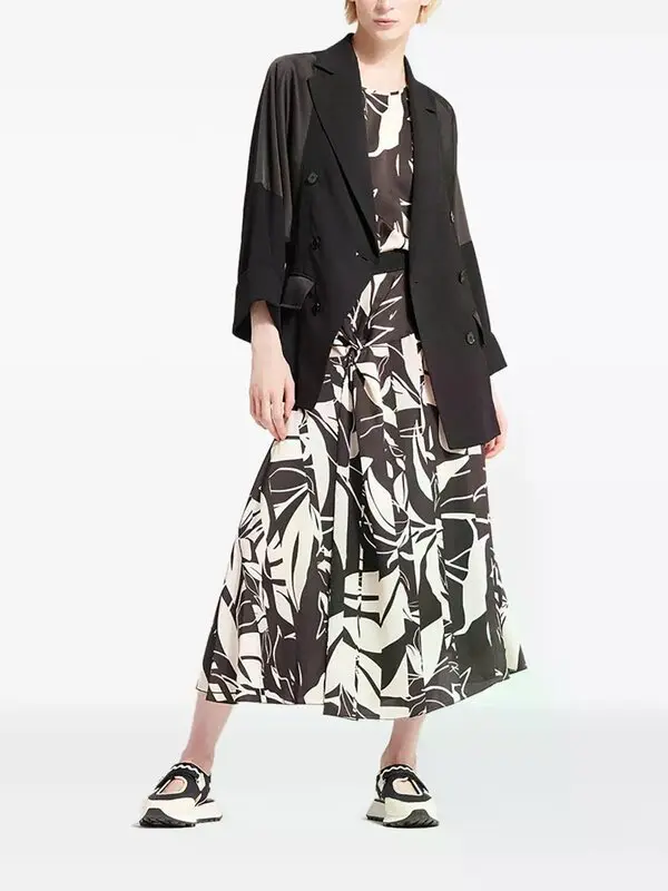 High Printed Pleated Midi Skirt