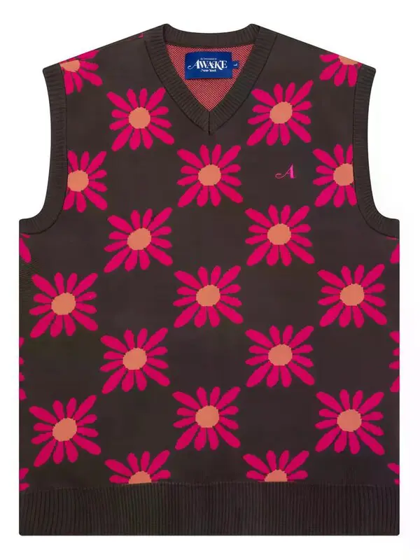 AWAKE NY Floral-patterned V-neck Vest - Brown