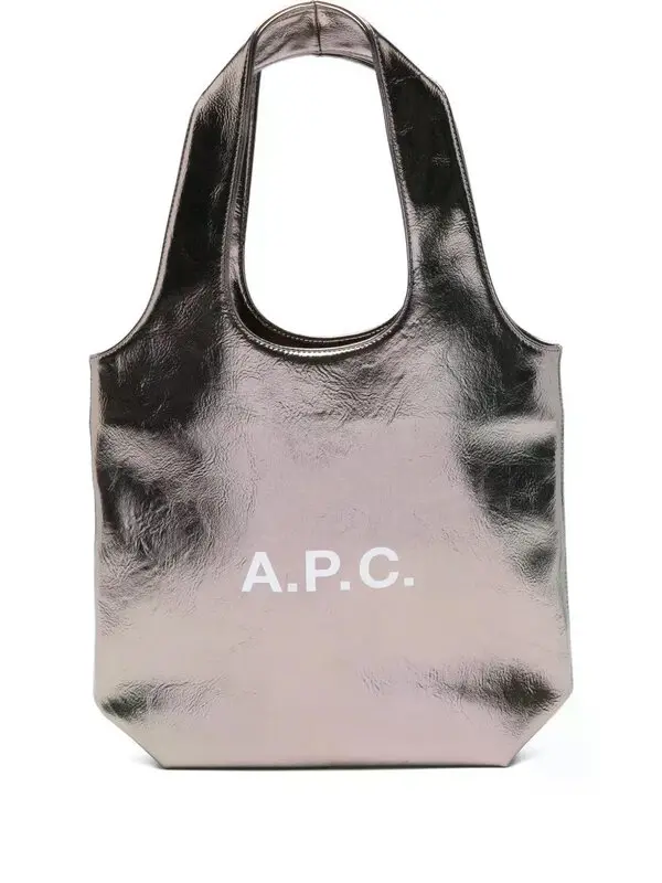A.p.c. Small Ninon Metallic Logo Tote - Silver