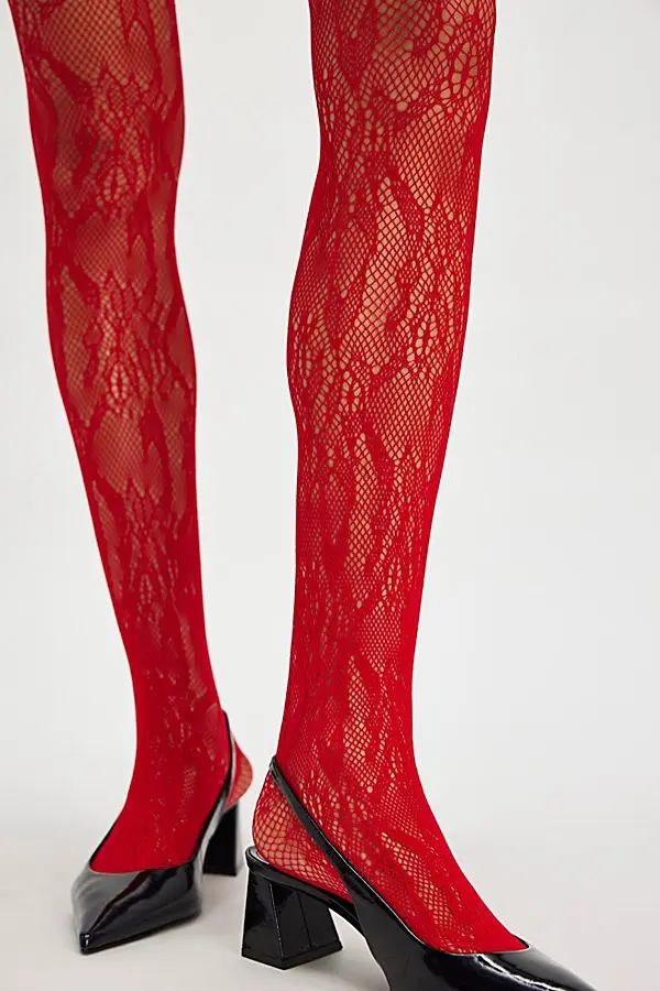 Free People Limitless Lace Tights - Red