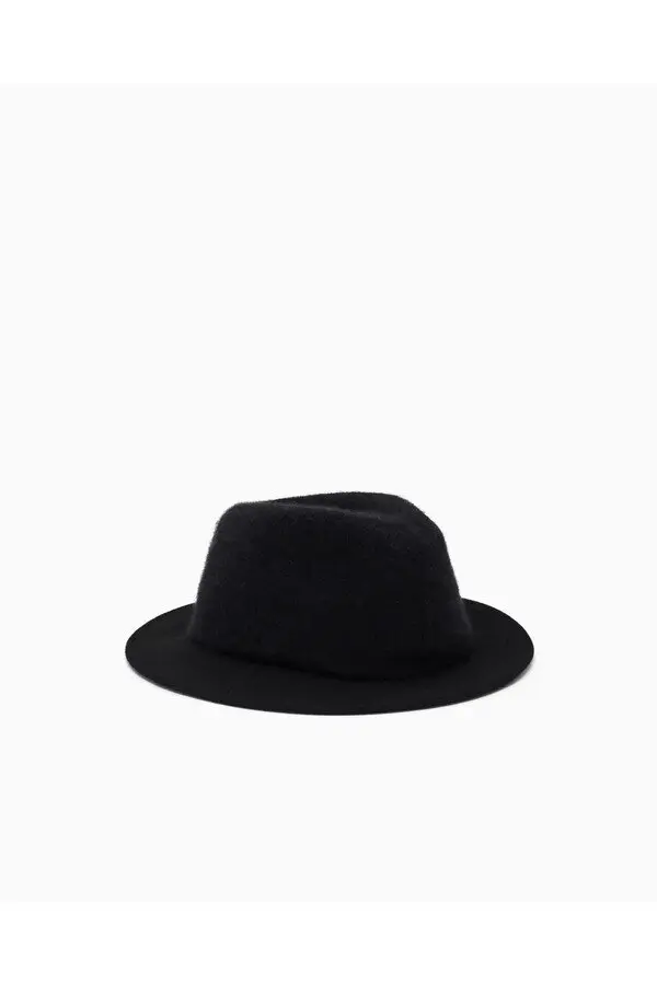 Giorgio Armani Wide Brim Wool Hat - Black
