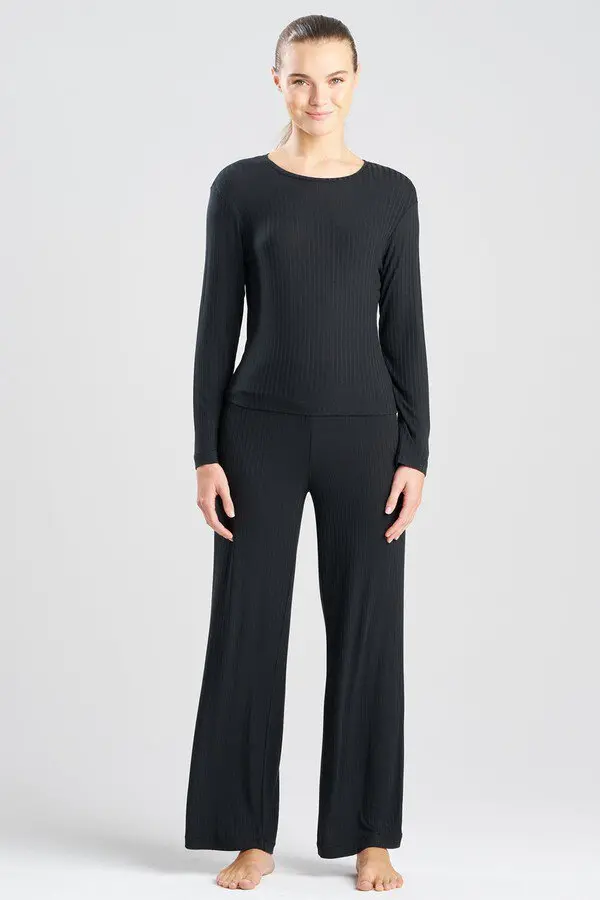 Natori Skye Rib Ease Long Sleeve Top - Black