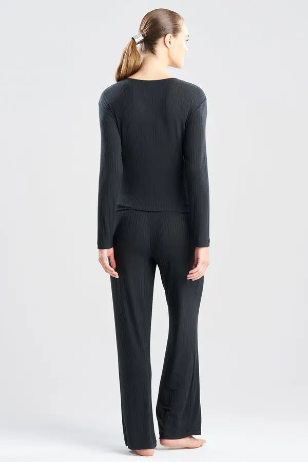 Natori Skye Rib Ease Long Sleeve Top - Black