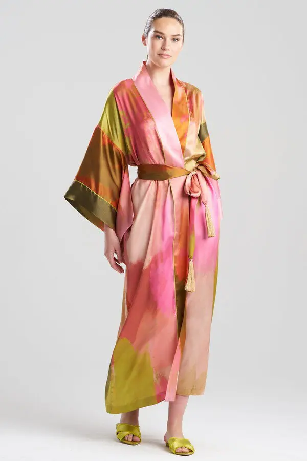 Natori Brushstroke Drop Sleeve Silk Robe