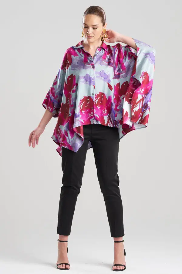 Natori Mira Silk Twill Caftan Shirt