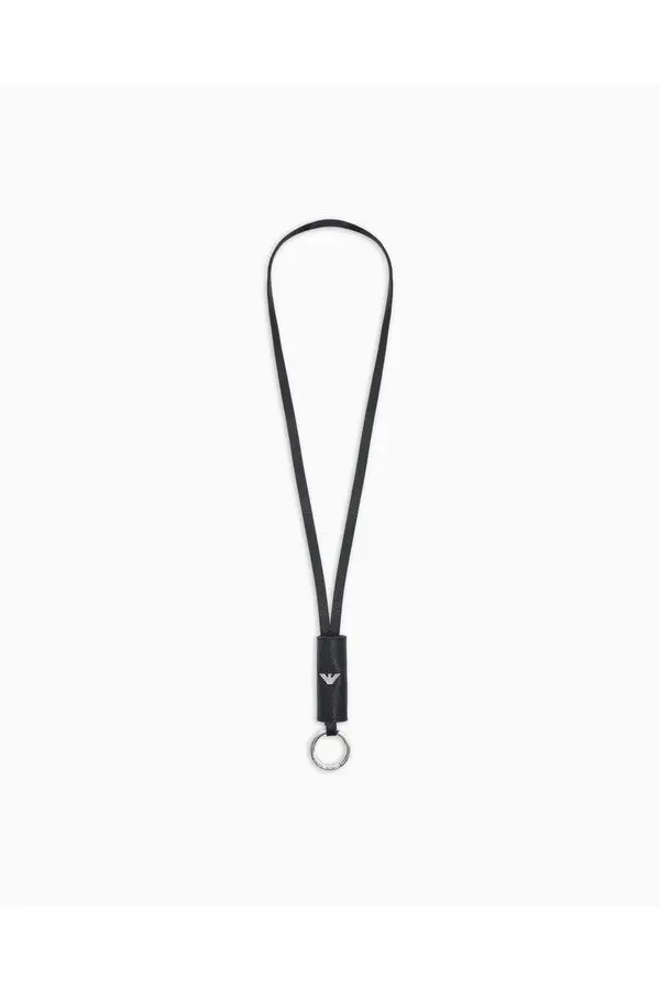 Emporio Armani Asv Regenerated Saffiano Lanyard Keyring - Black