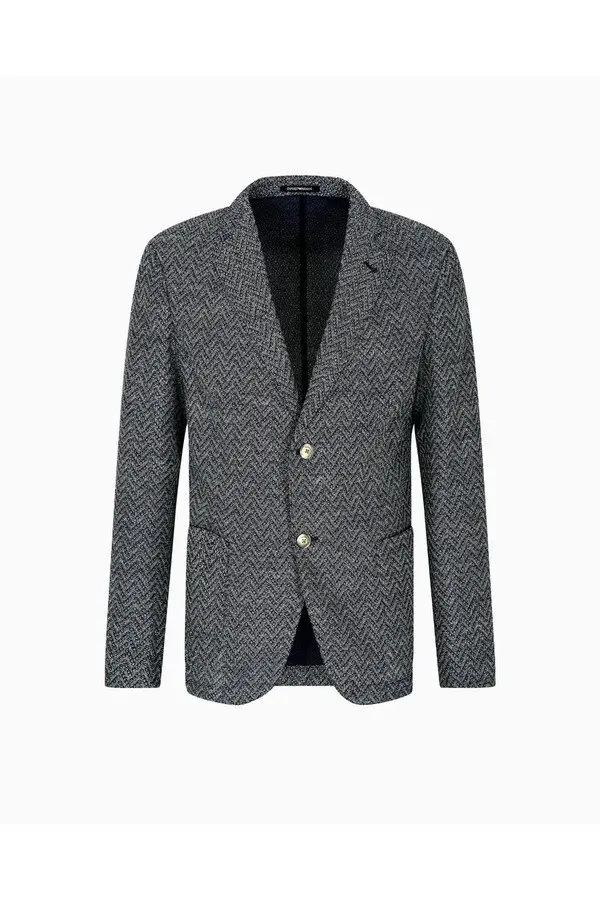 Emporio Armani Chevron-motif Wool Jacket - Blue