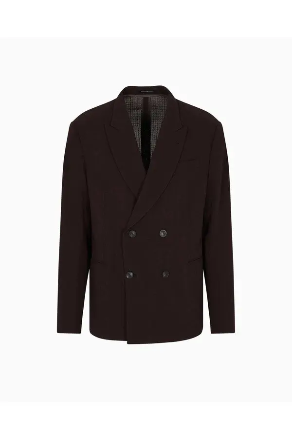 Emporio Armani Double-breasted Wool Crêpe Jacket - Natural