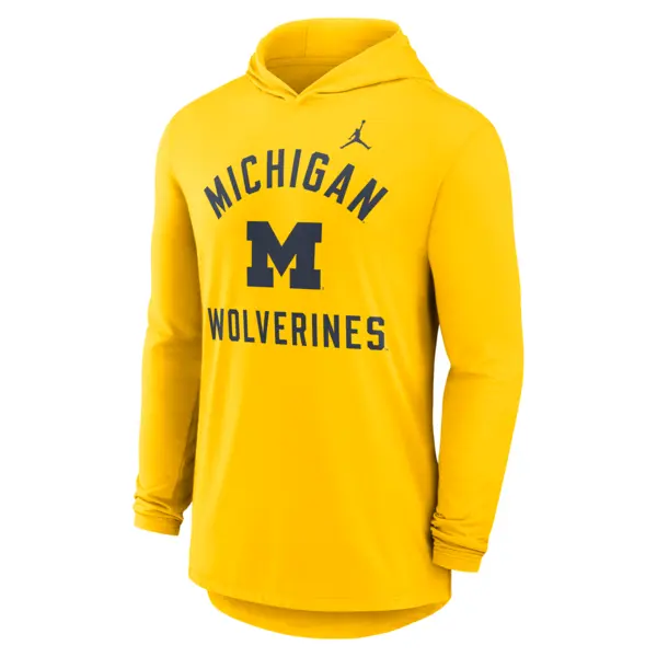JORDAN Michigan Campus Arch Brand Dri-fit College Long-sleeve Hooded T-shirt - Yellow