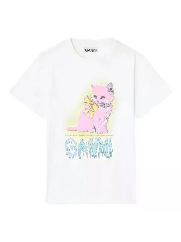 GANNI Cat Graphic T-shirt - White
