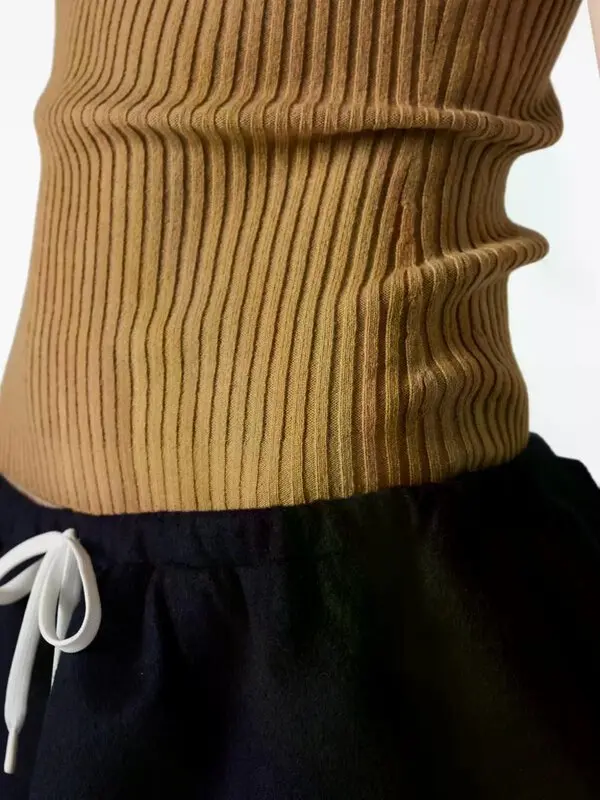 Miu Miu Ribbed Knit Cashmere Polo Sweater - Brown